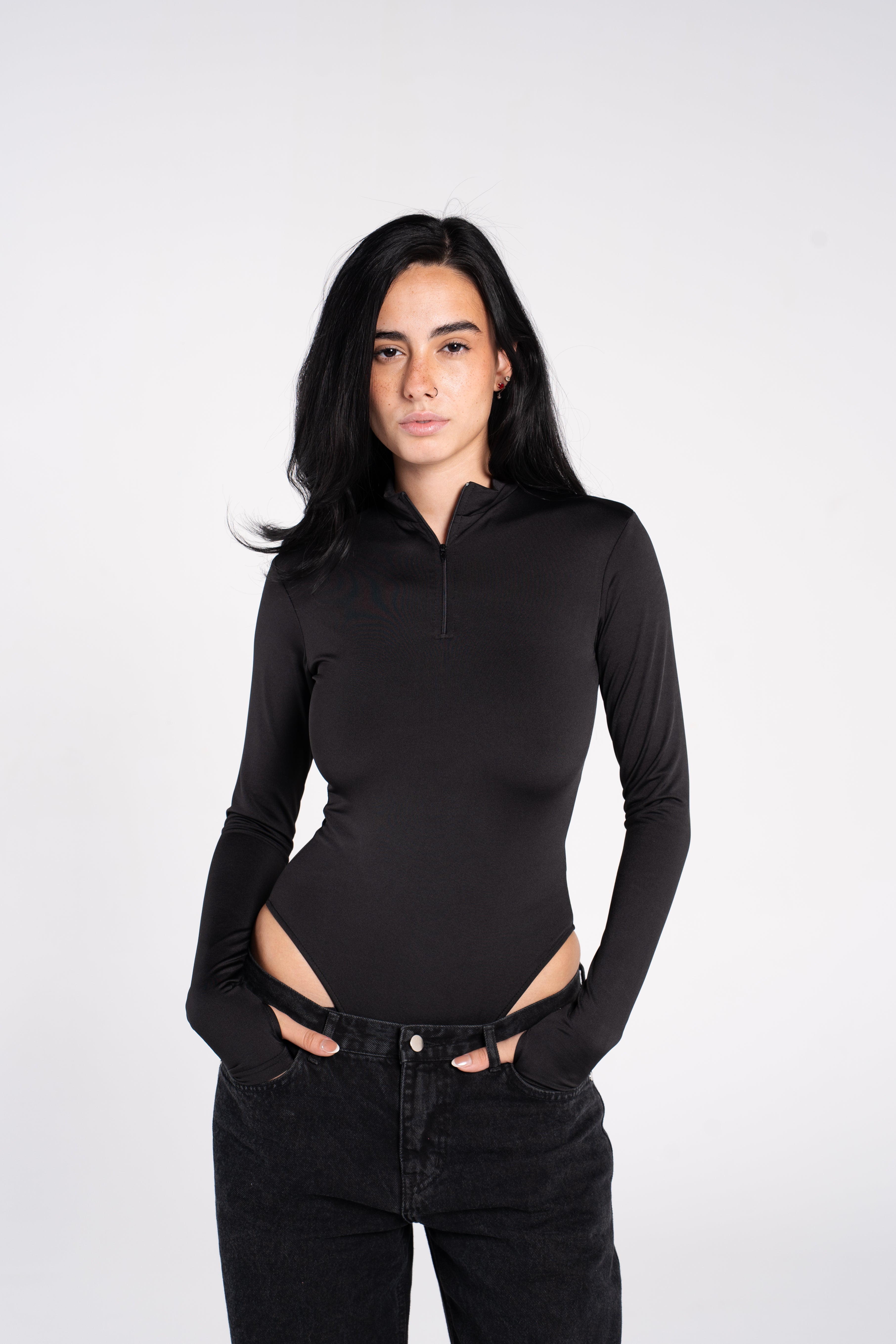 HIGH NECK ZIPPER LONG SLEEVE BODYSUIT – outdated-eg
